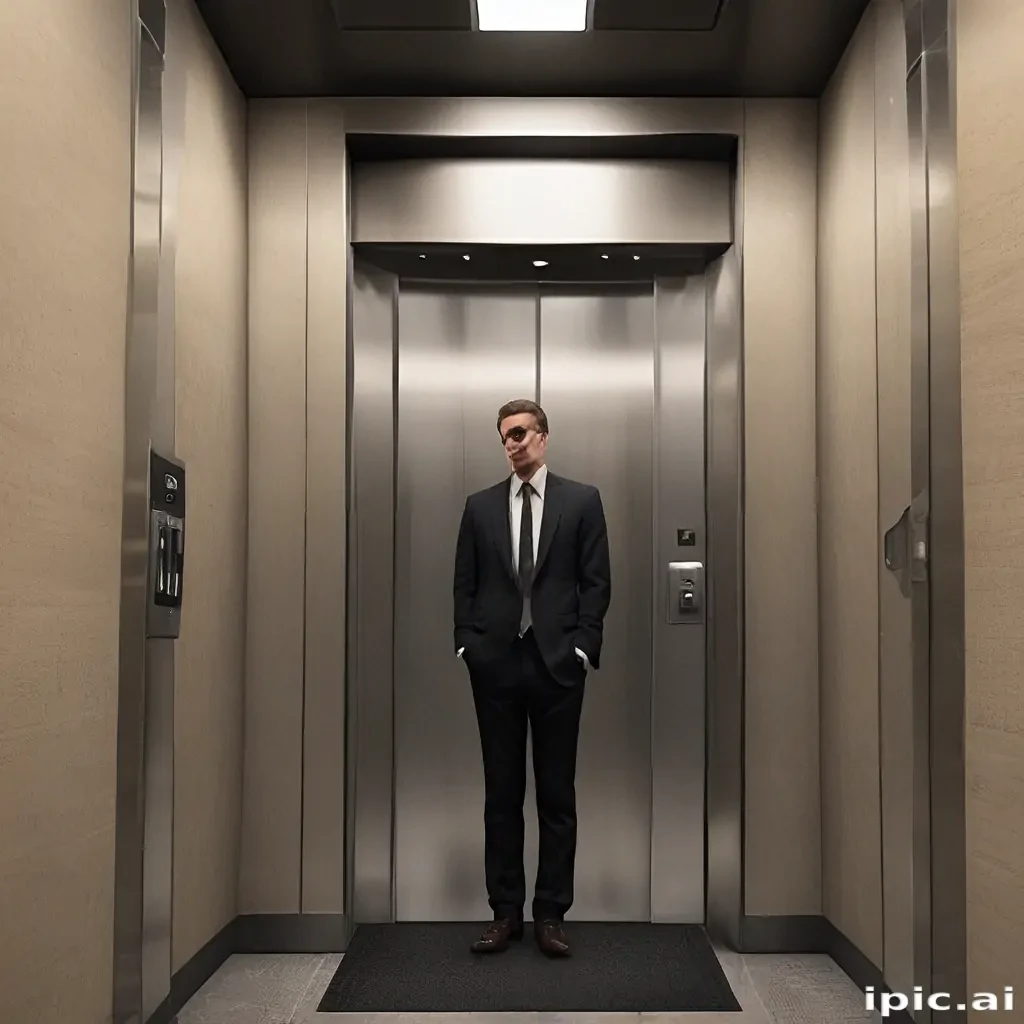 Man in a Suit Waiting Alone in a Modern Elevator Space