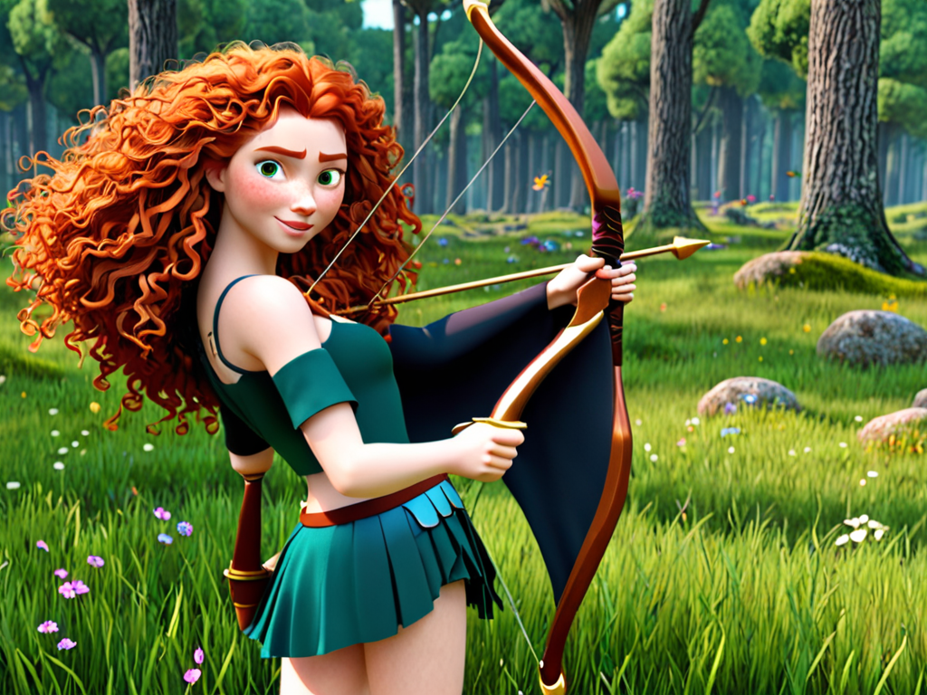 Generate a detailed and colorful image of full Merida from Brave in ...