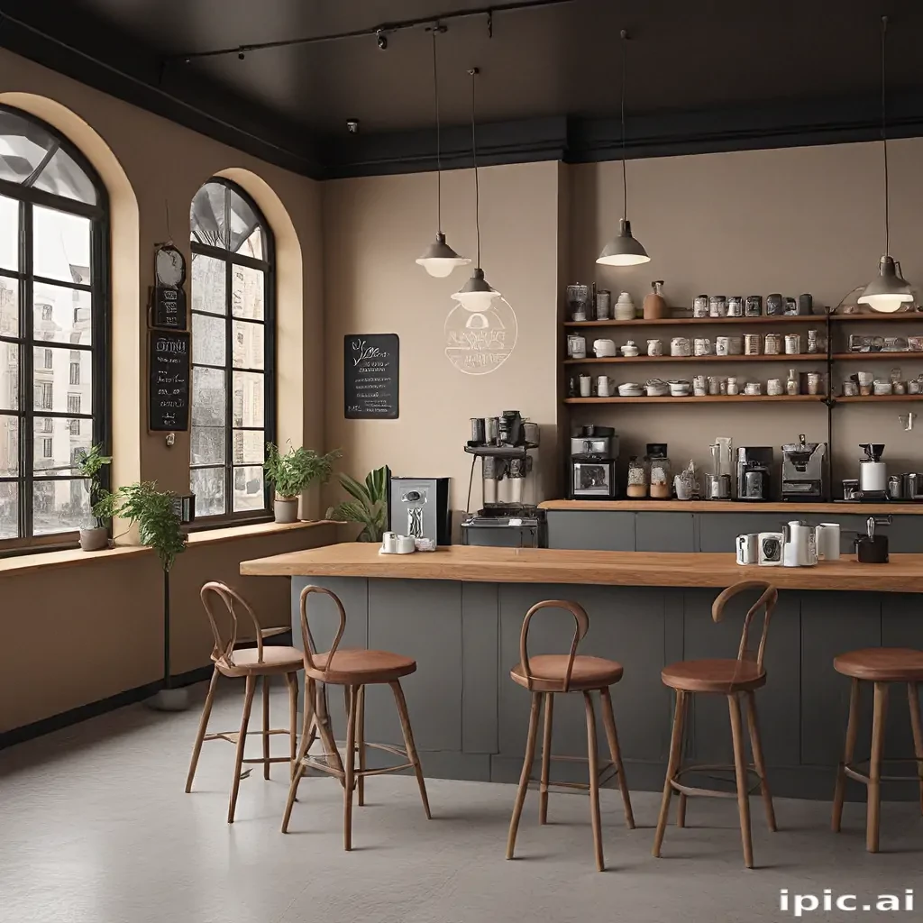 Charming Coffee Shop Interior with Cozy Atmosphere and Inviting Decor.