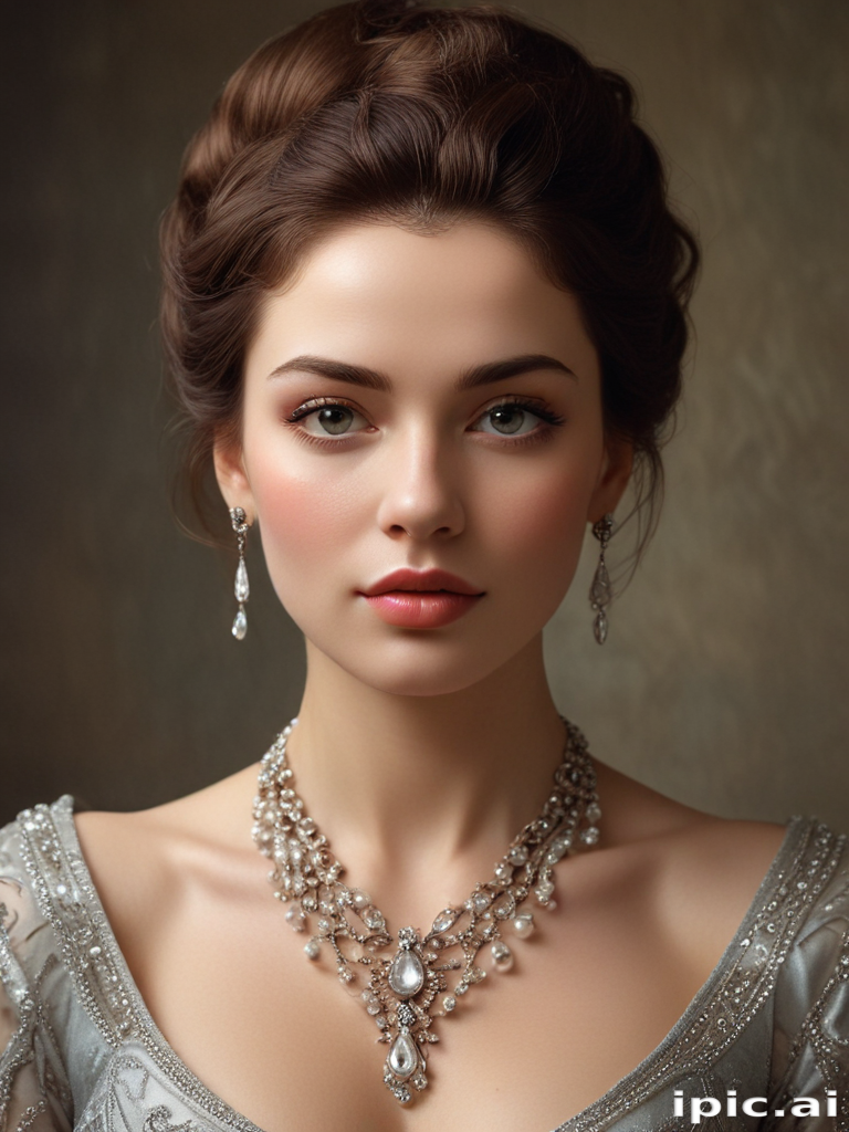 Elegant Portrait of a Woman Adorned in Stunning Jewelry and Graceful Attire