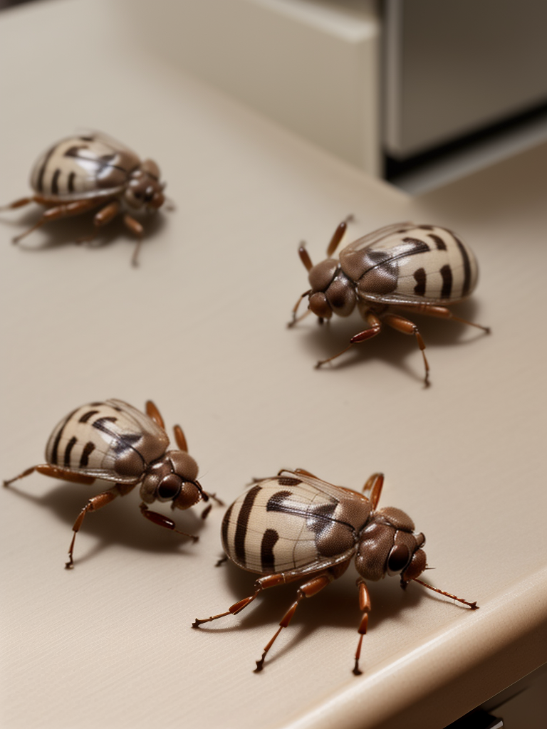 Close-Up View of Unique Beetles Crawling on a Smooth Surface