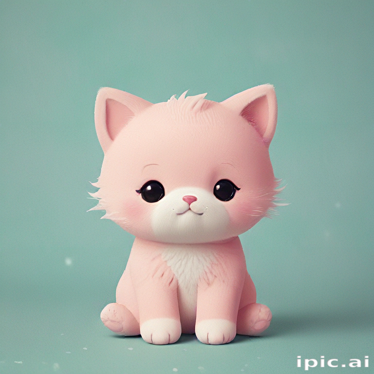 Adorable Pink Cat Character with Big Eyes and Fluffy Fur Design.