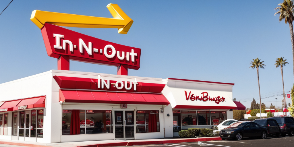 Bright and Colorful In-N-Out Burger Restaurant Under Clear Blue Sky