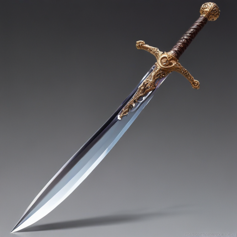 Exquisite Sword with Intricate Gold Hilt and Gleaming Blade Design