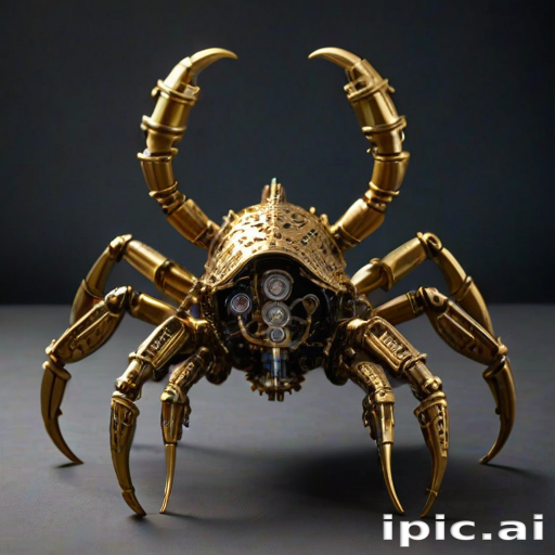 Intricate Golden Mechanical Spider with Unique Design and Advanced Features