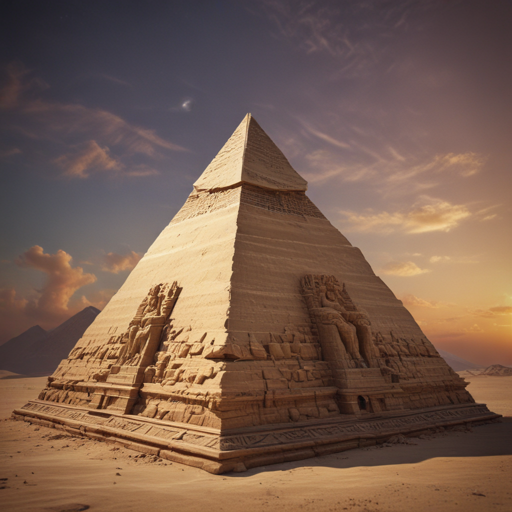 The Majestic Pyramid Stands Tall Under a Golden Desert Sunset Sky.