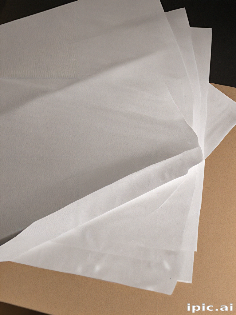 A Stack of White, Semi-Transparent Sheets Overlapping on a Light Surface.