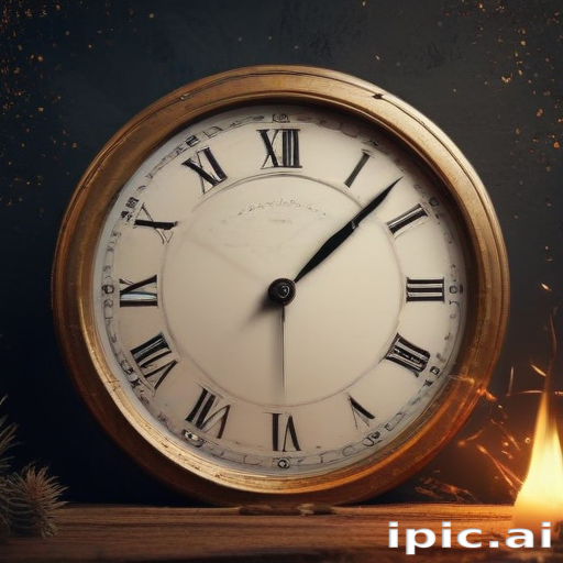 Antique Clock with Roman Numerals Against a Dark Background and Flames