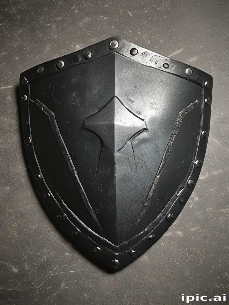 Sturdy Black Shield with Decorative Metal Accents and Distinctive Design