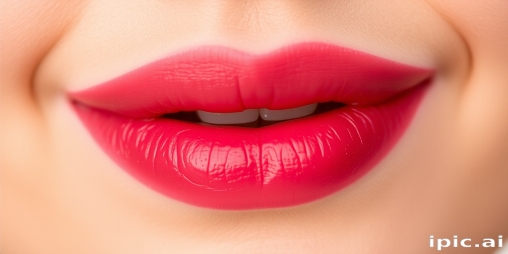 Close-Up of Beautifully Glossy Pink Lips with Perfectly Defined Shape