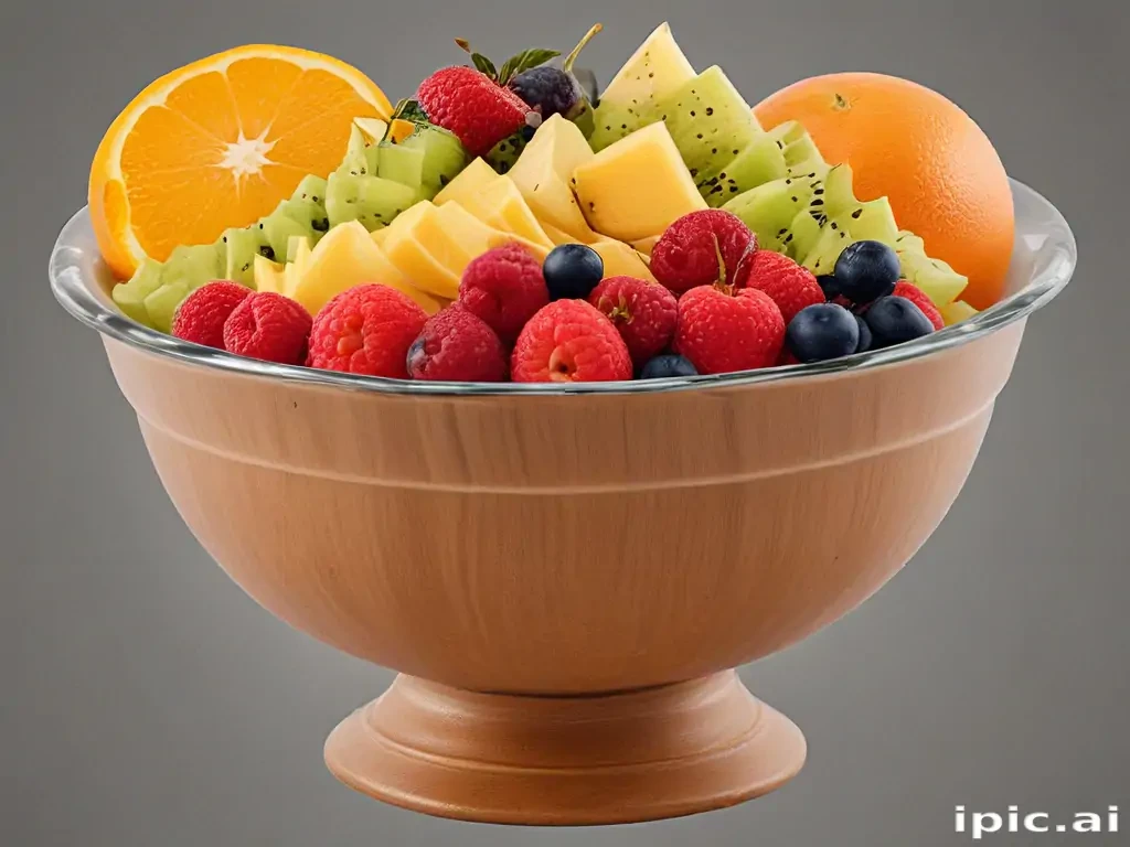 Colorful Fruit Salad Bowl Filled with Fresh Seasonal Fruits and Berries