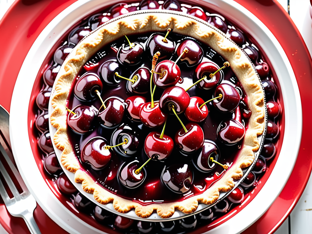 Delicious Cherry Pie With Fresh Cherries Glazed in Sweet Syrup