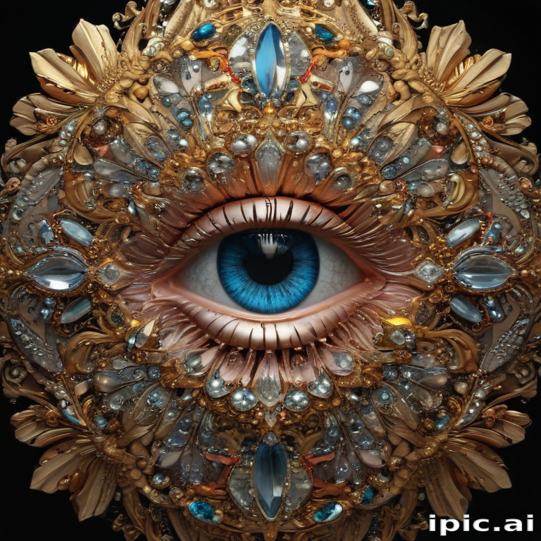 Intricate Ornamental Design Featuring a Strikingly Detailed Blue Eye