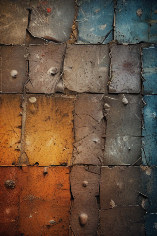 Textured Wall of Worn and Weathered Colorful Metal Sheets Overlapping