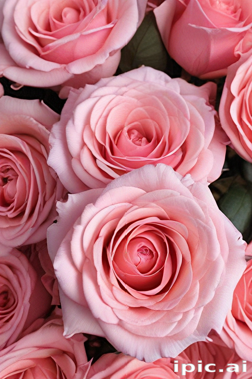 Beautiful Arrangement of Soft Pink Roses in Full Bloom Together