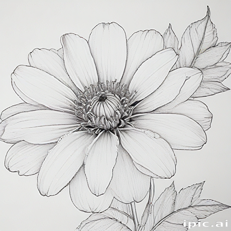 Intricate Line Drawing of a Beautiful Blooming Flower with Delicate Details