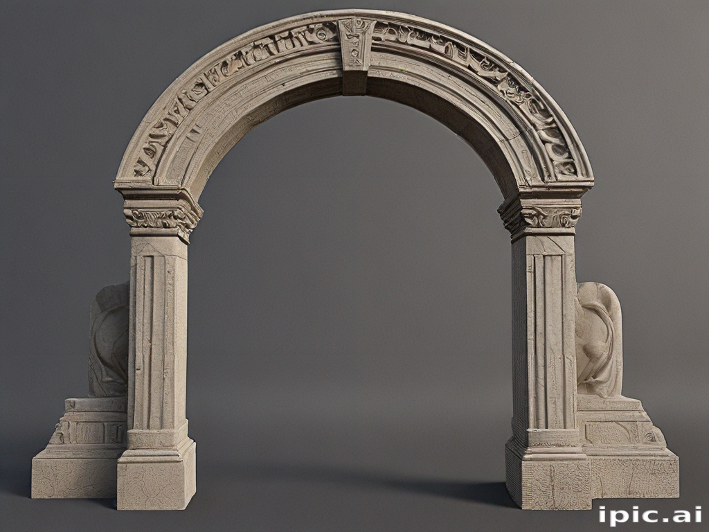 Intricately Carved Stone Archway with Decorative Details and Supporting ...