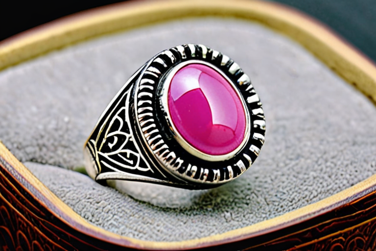 Pink finger silver ring with Panna stone. Panna stone length one inch ...