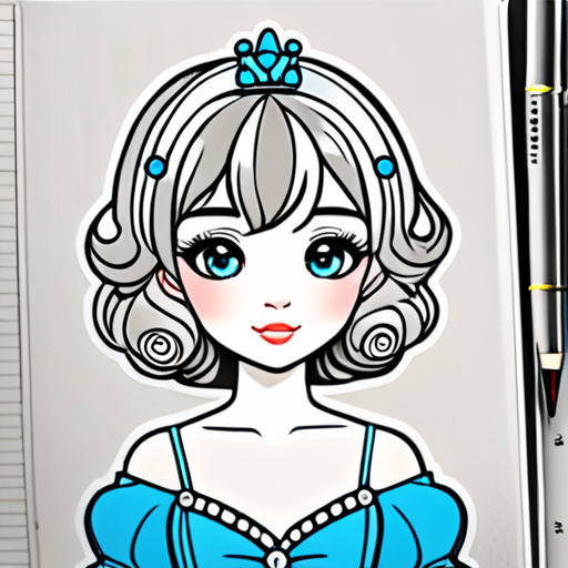 greyscale cutecore pretty princess, line illustrations style, coloring ...