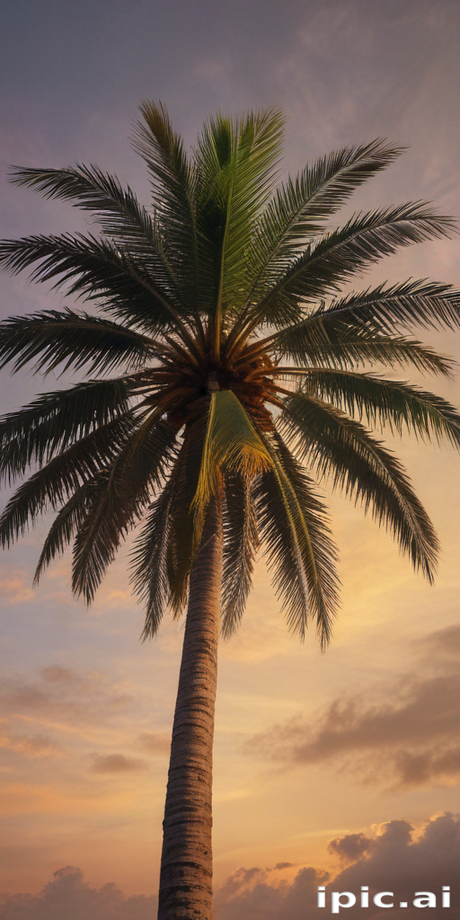 Majestic Palm Tree Silhouetted Against a Vibrant Sunset Sky