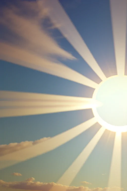 Radiant Sun Illuminating the Sky with Vibrant Rays and Clouds