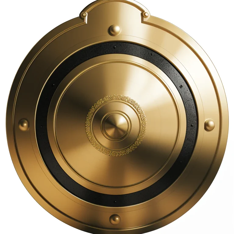 A Majestic Golden Shield Featuring Intricate Designs and Elegant Detailing.