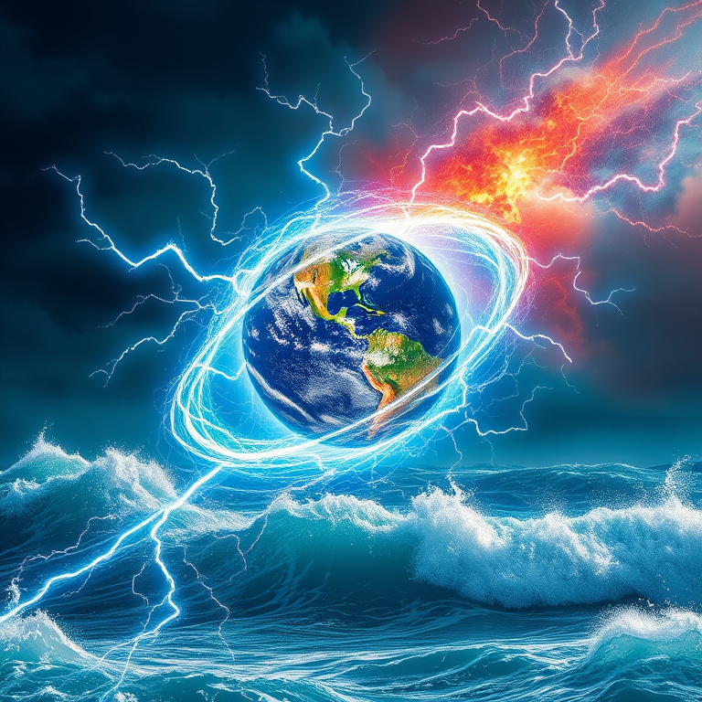 Cosmic Chaos: Earth Surrounded by Electric Storms and Fiery Explosions