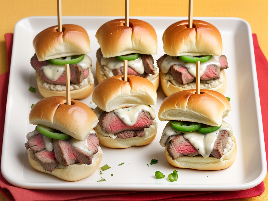 Delicious Mini Beef Sliders with Creamy Sauce and Fresh Green Peppers.
