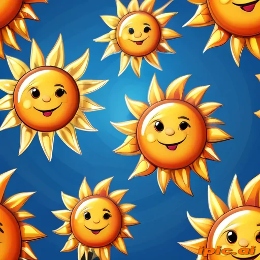 A Bright and Cheerful Collection of Smiling Cartoon Suns Against a Blue ...