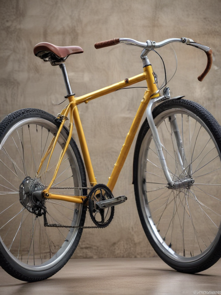 Classic Yellow Bicycle with Brown Leather Seat and Silver Accents