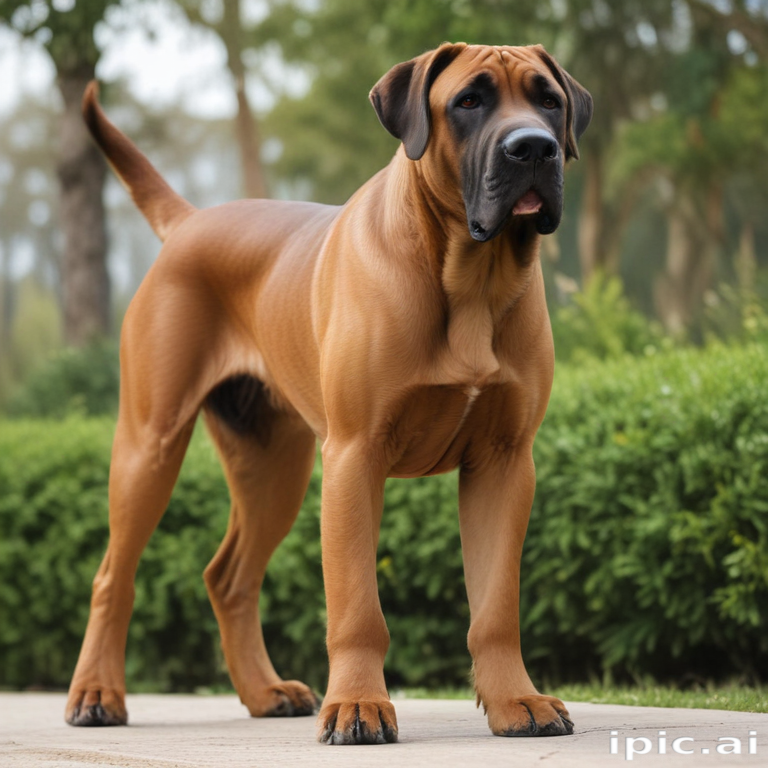 Majestic and Strong Dog Standing Proudly in a Lush Green Park.