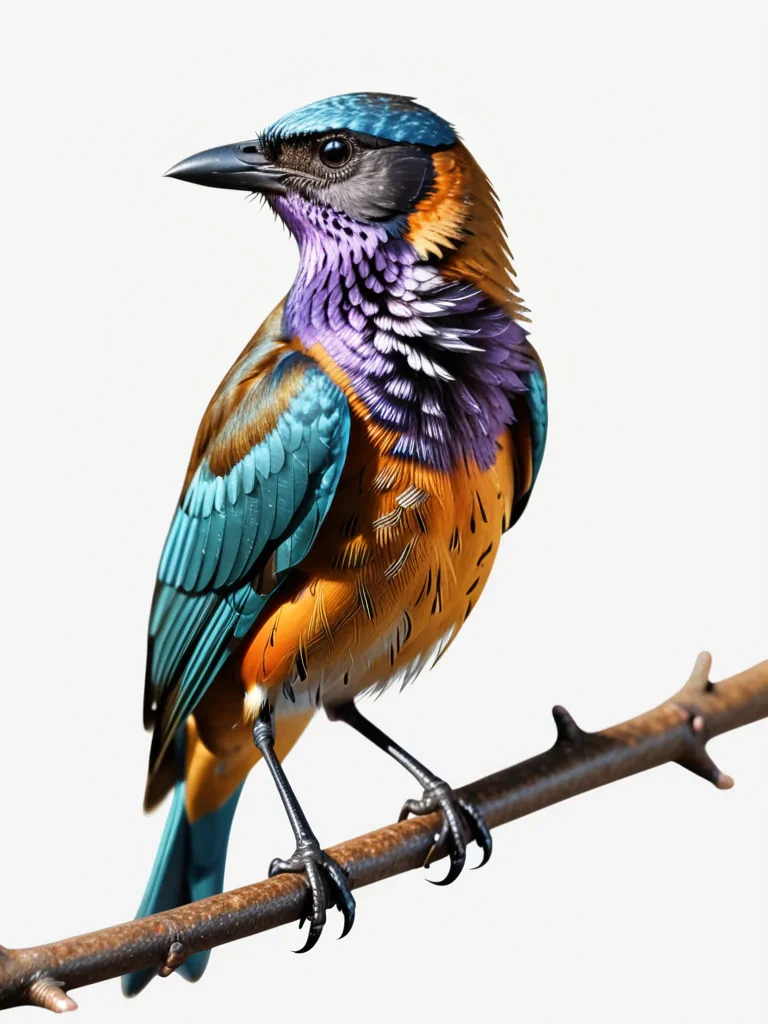 A Colorful Bird Perched Gracefully on a Branch Against a Light Background
