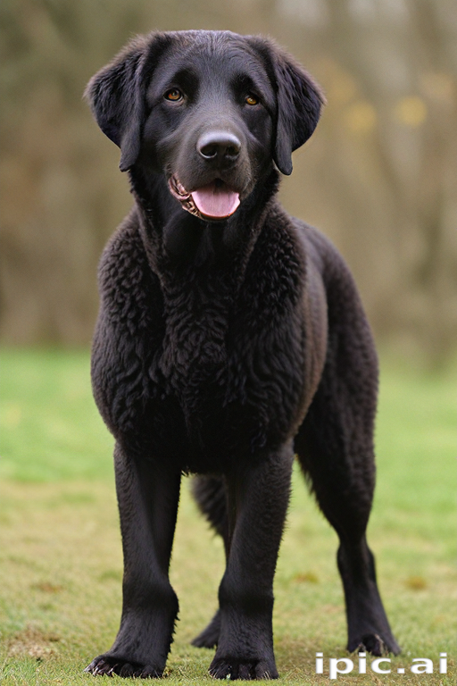 A Playful Black Labrador Retriever Standing Proudly in a Sunny Meadow.