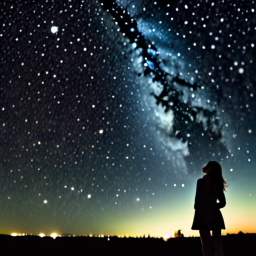 girl looking at the moon, stars, night sky galaxy