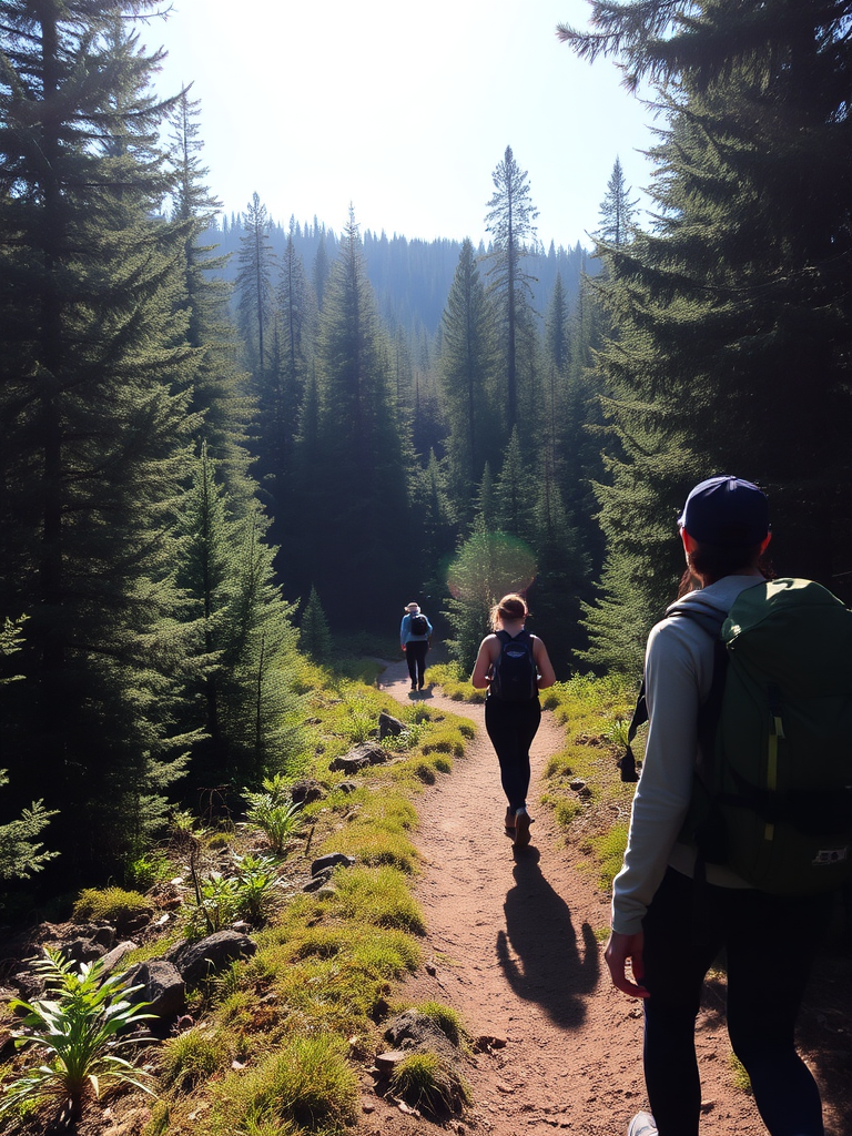 Exploring a Serene Forest Trail Together on a Beautiful Sunny Day