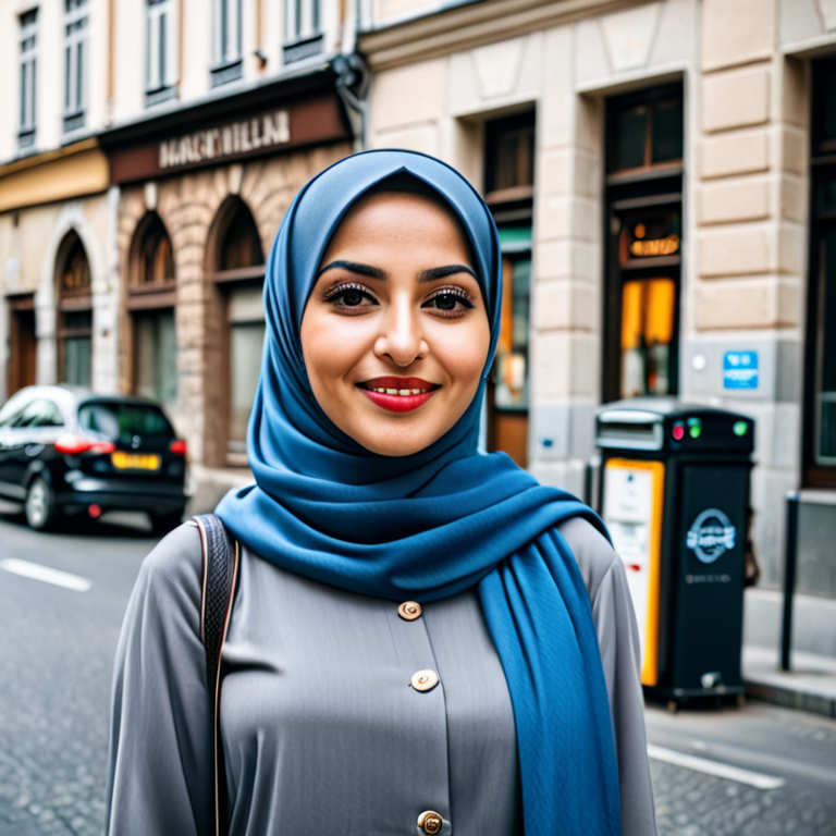 a mother with moeslem casual hijab in europe street