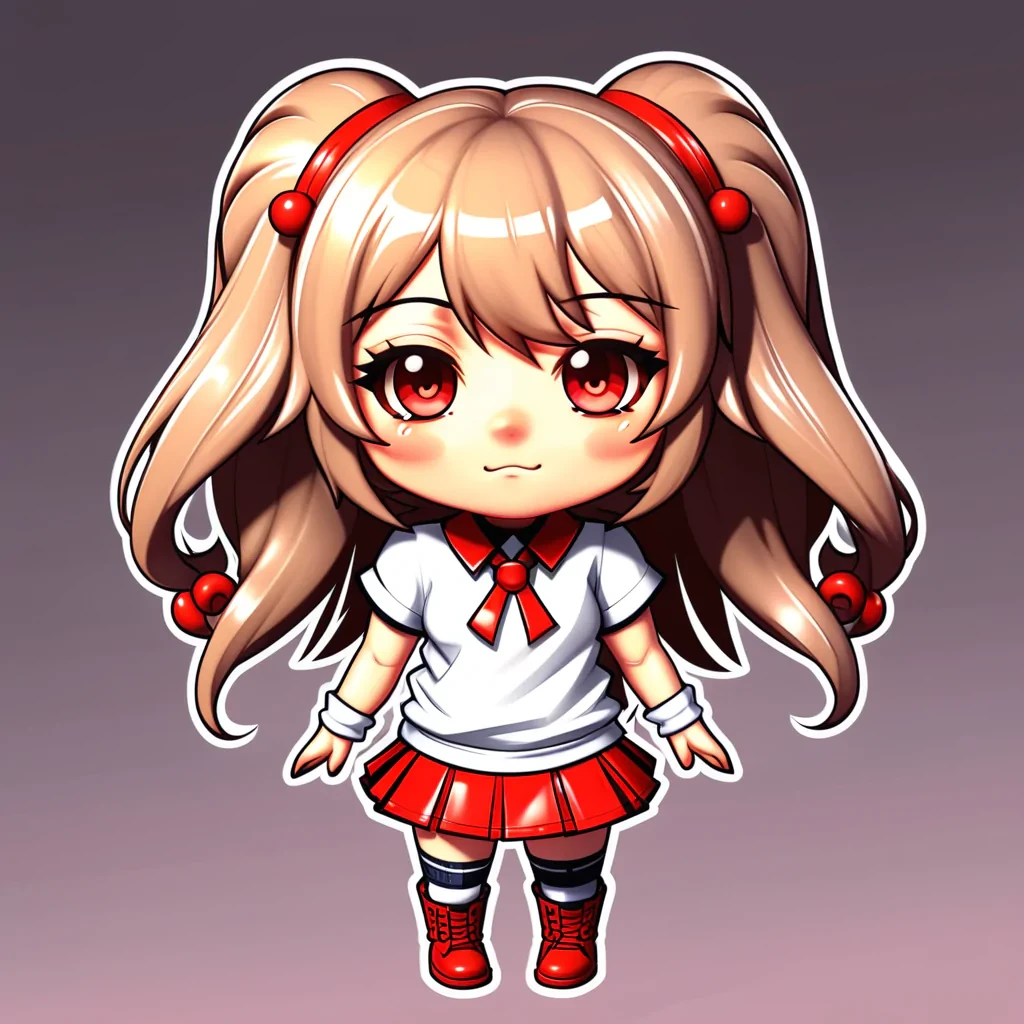 Adorable Chibi Character with Big Eyes and Playful Style in Red Outfit