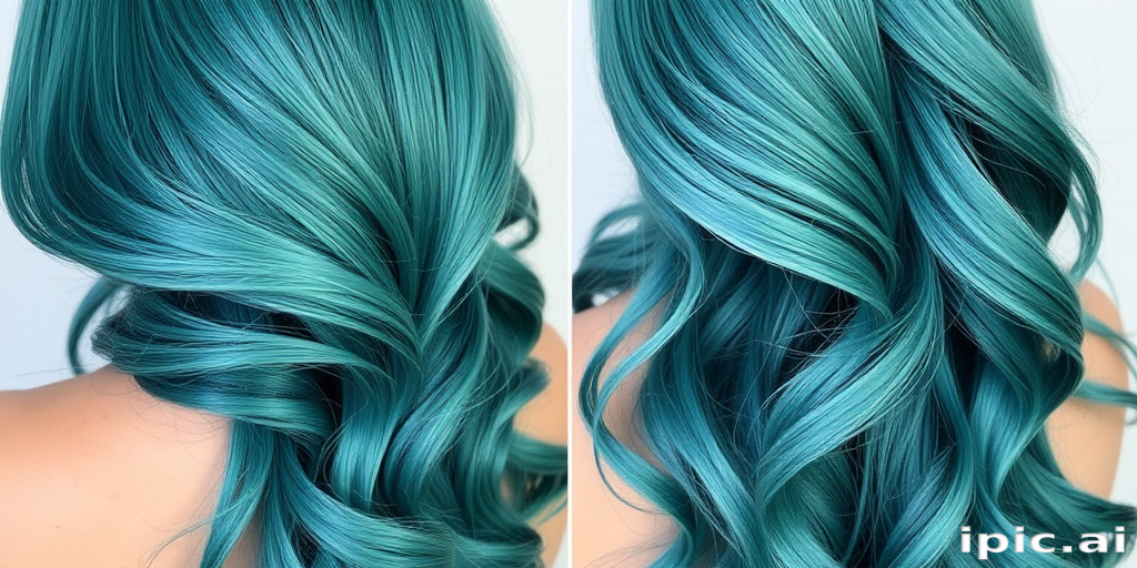 Stunning Aqua-Toned Hair with Beautiful Waves and Vibrant Color Highlights