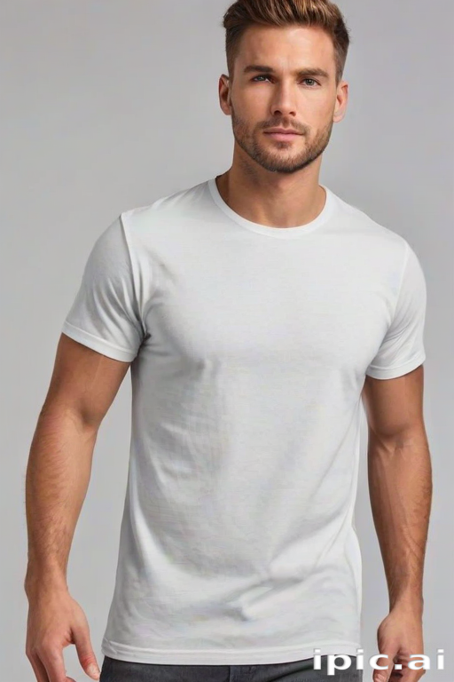 Casual Male Model Wearing Plain White T-Shirt Against Neutral Background