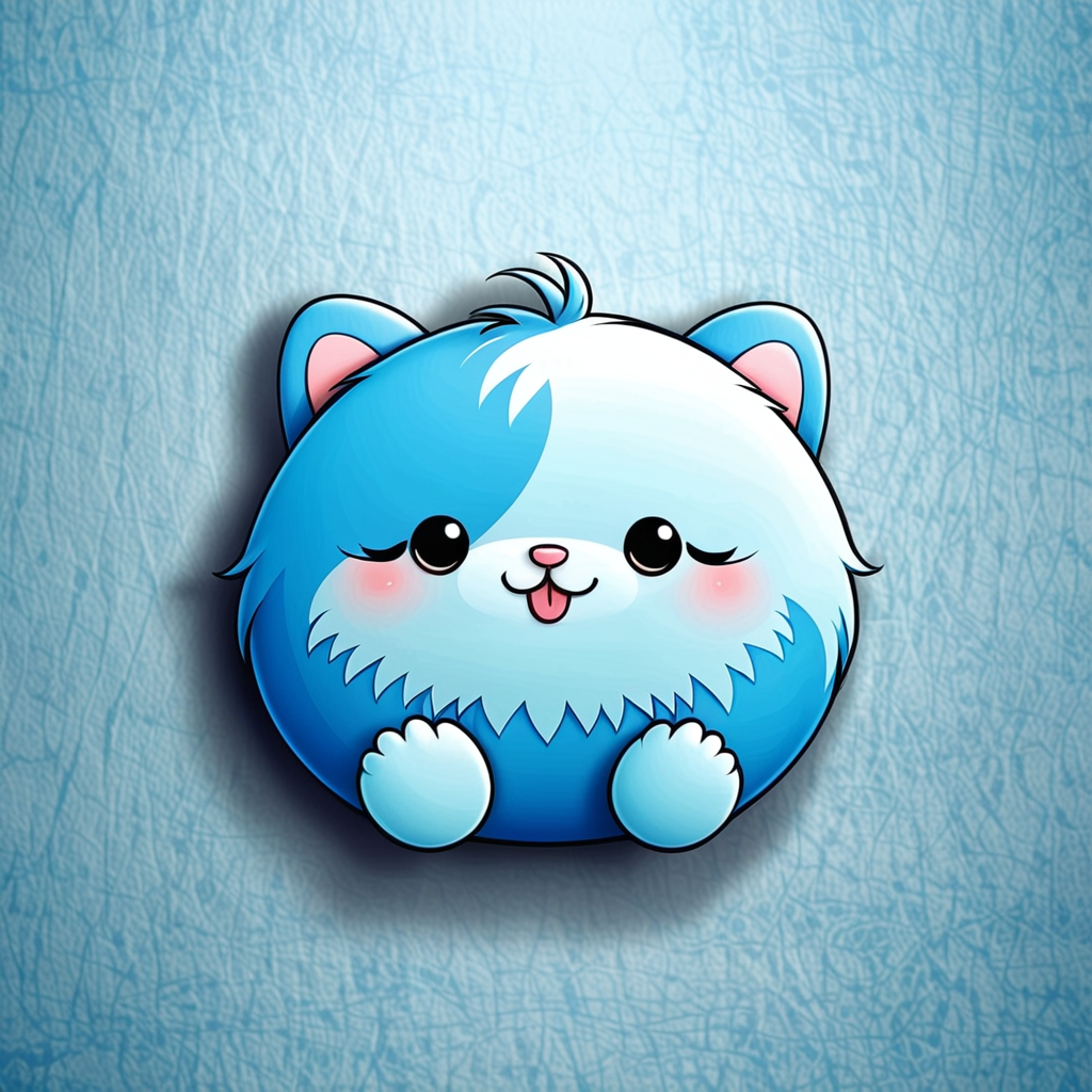 Adorable Round Blue Cat Character with Sweet Expression and Fluffy Fur
