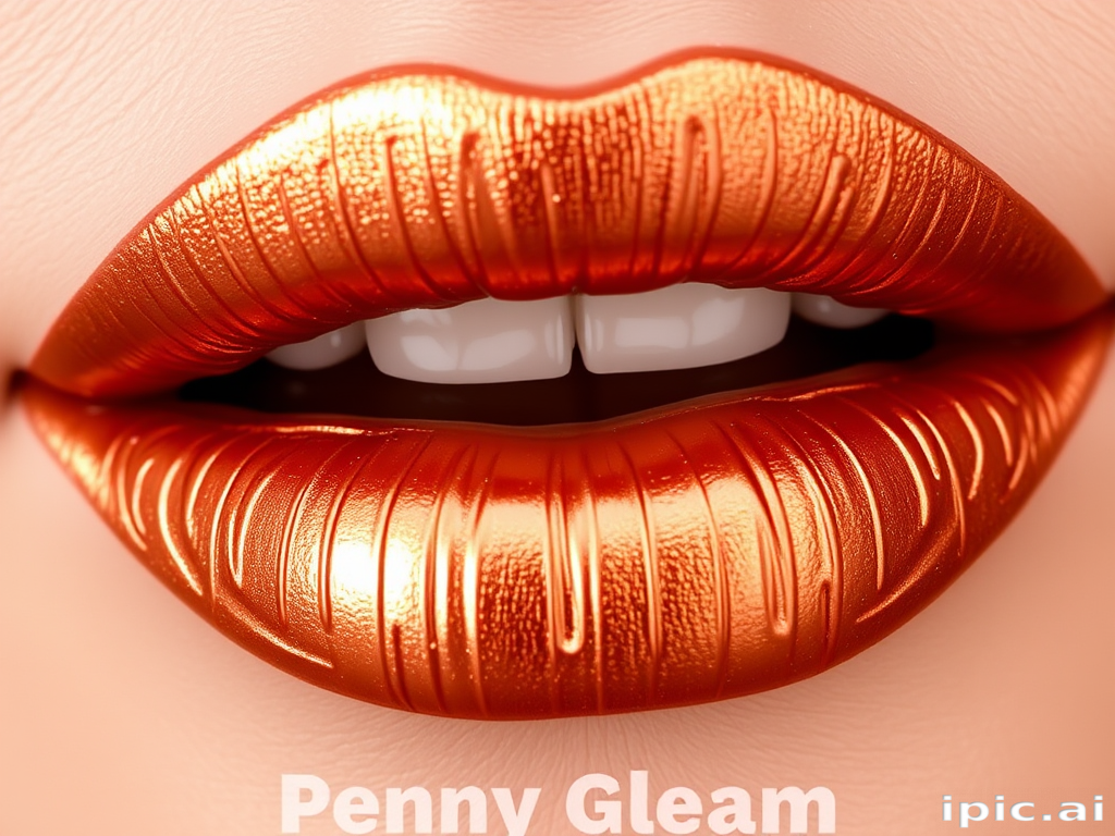 Shimmering Copper Lips with Glossy Finish and Radiant Shine Effect
