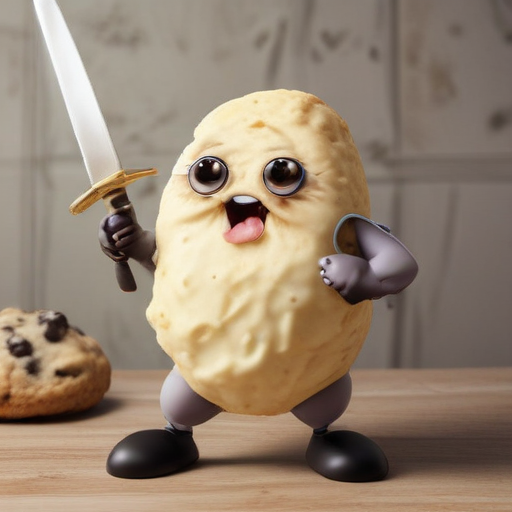 Scones fighting with swords. Cartoon