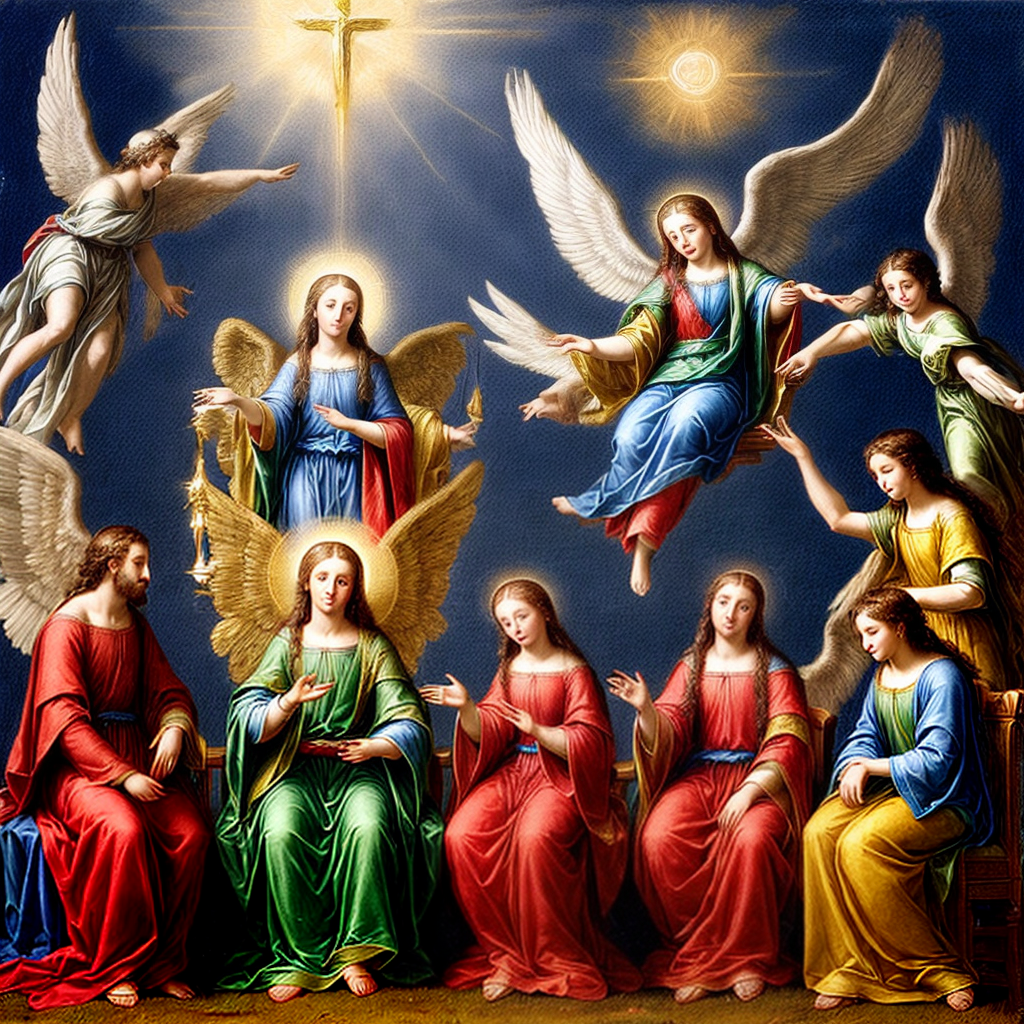 HOLY SPIRIT AND ANGELS SITTING UPON THRONE OF GOD SHINING BRIGHTLY