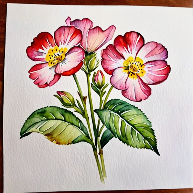 primrose, watercolor drawing, simple pale colors