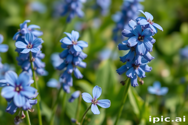 Delicate Blue Wildflowers Blooming Vibrantly in a Lush Green Meadow