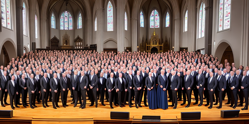 A realistic photo of a choir wearing custom-designed outfits. The choir ...