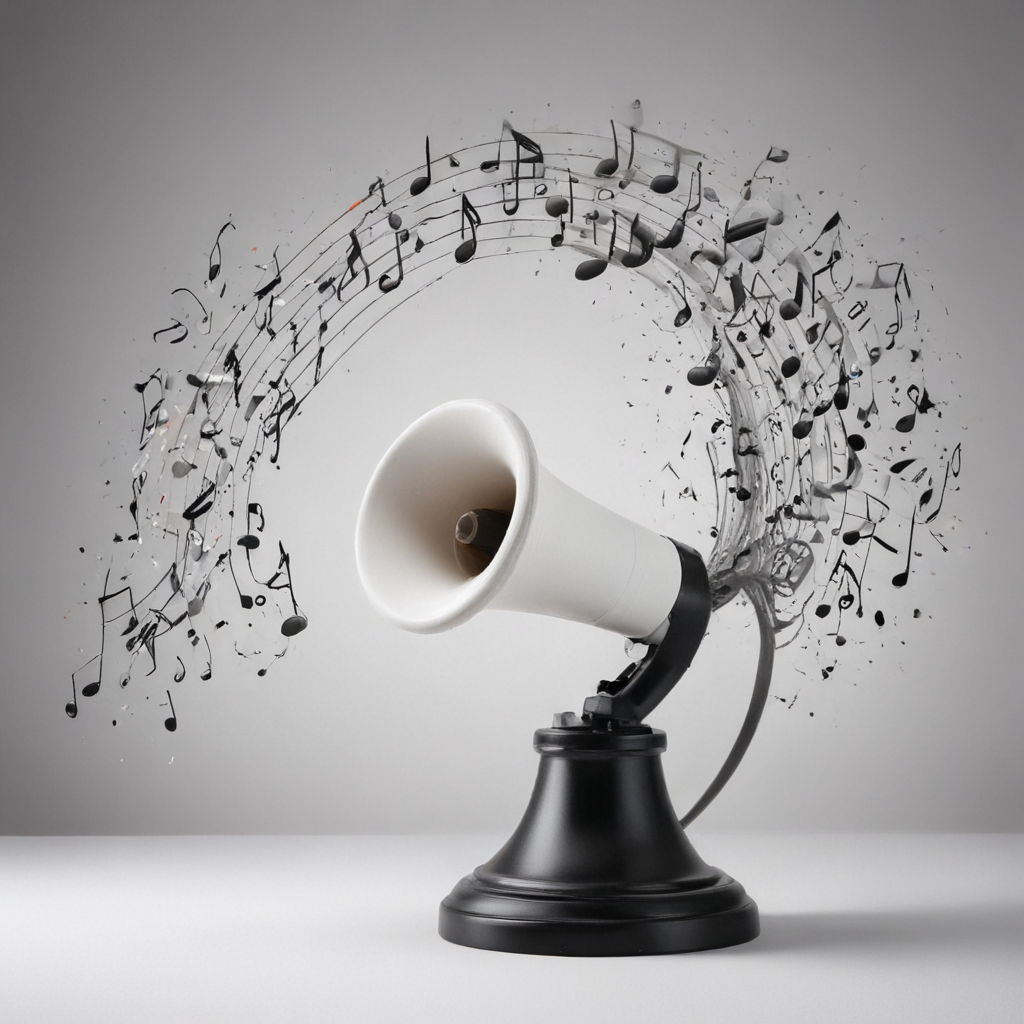 a megaphone shooting out musical notes
