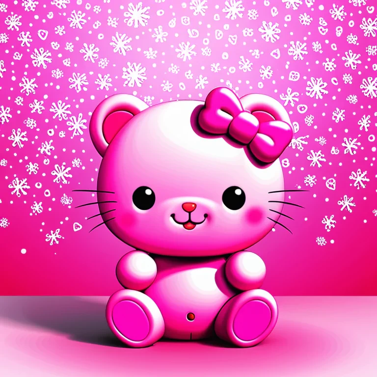 A Cute Pink Bear Character Surrounded by Sparkling Snowflakes on a ...