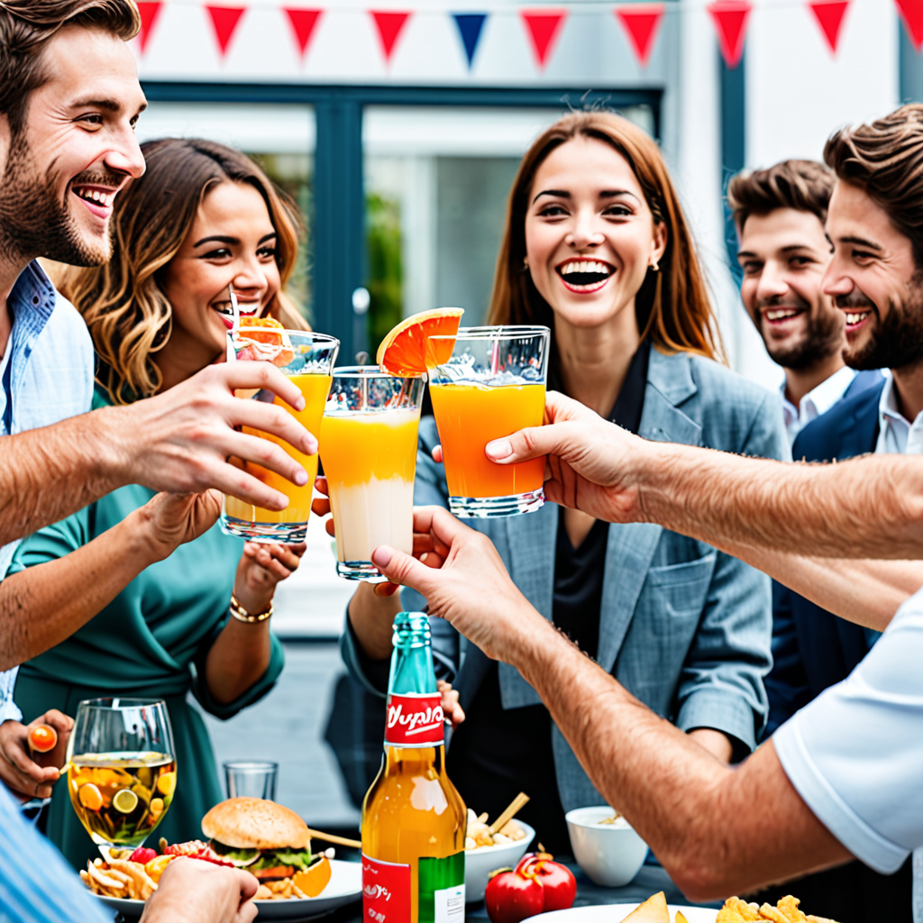 People having a party with drinks, snacks and chats.