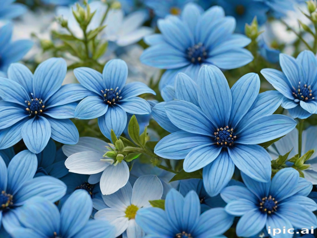 Vibrant Blue Flowers in Full Bloom Creating a Serene Garden Scene